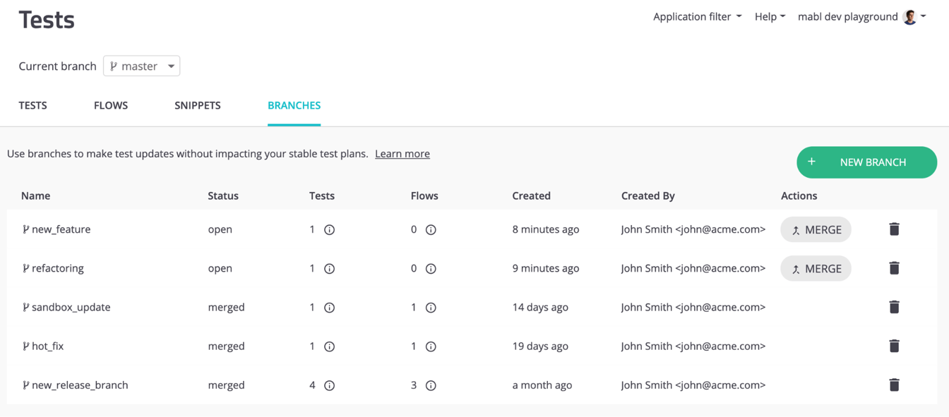 Using Test Branches to Test Early in the Development Cycle