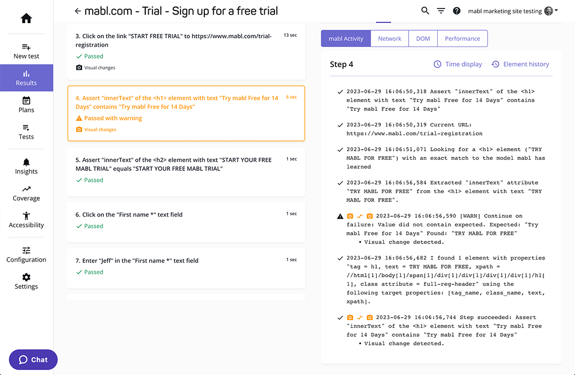 テスト自動化プラットフォームの機能 | mabl